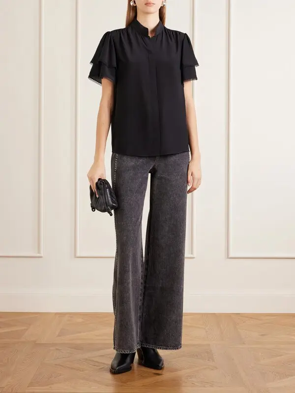 FRAME Arcadia Lace-trimmed Silk Blouse