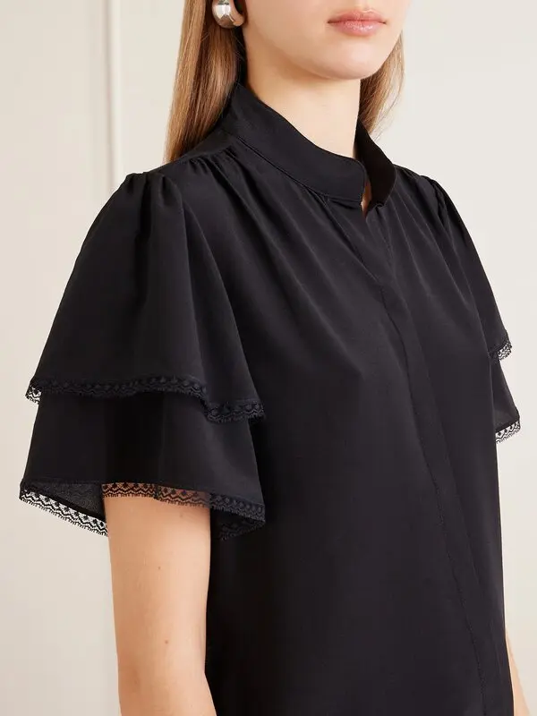 FRAME Arcadia Lace-trimmed Silk Blouse