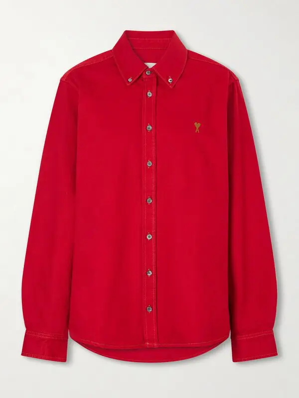 AMI Paris Logo-embroidered Cotton-twill Shirt - Red
