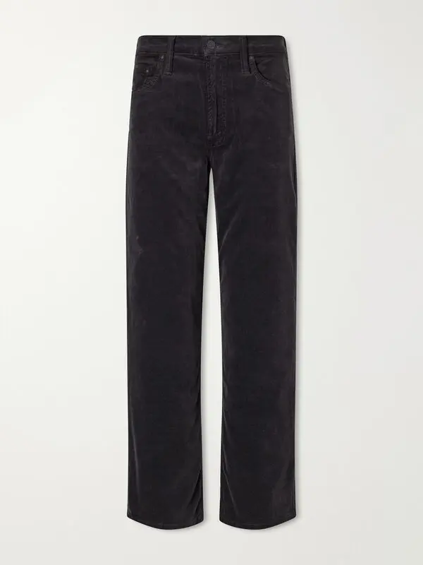 MOTHER The Newbie Ankle Cotton-blend Corduroy Mid-waist Straight-leg Pants - Black