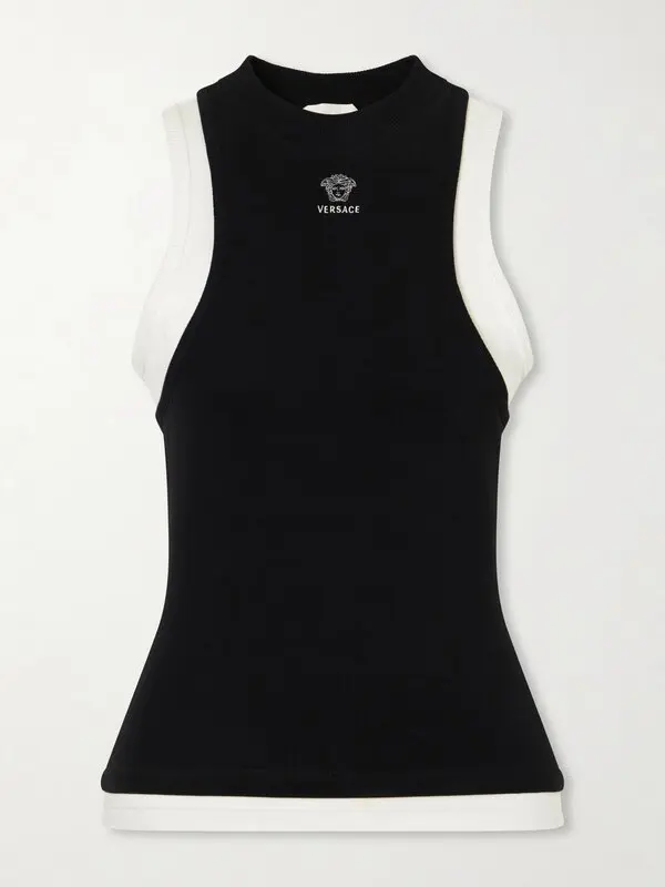 Versace Logo-embroidered Cotton-blend Jersey Tank