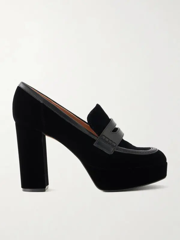 GIANVITO ROSSI Hadden Block Heel Platform Loafer Pumps - Black