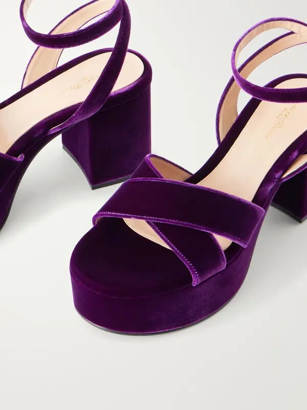GIANVITO ROSSI 35 Leather-trimmed Velvet Sandals