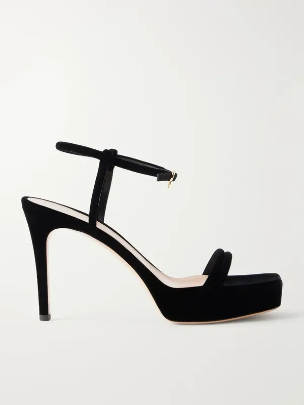 GIANVITO ROSSI 70 Velvet Sandals - Black