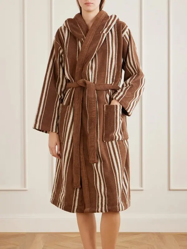 AUTUMN SONATA Charlotte Striped Cotton-terry Robe