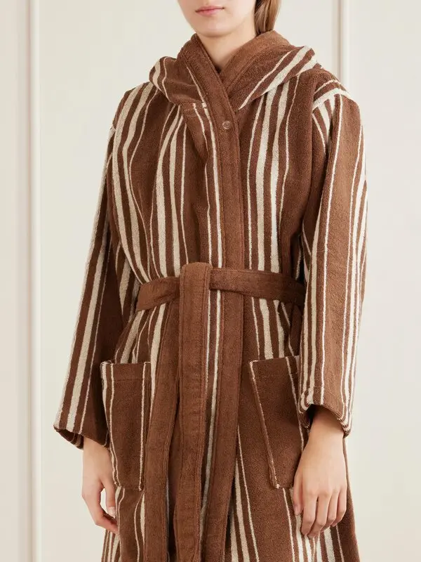 AUTUMN SONATA Charlotte Striped Cotton-terry Robe