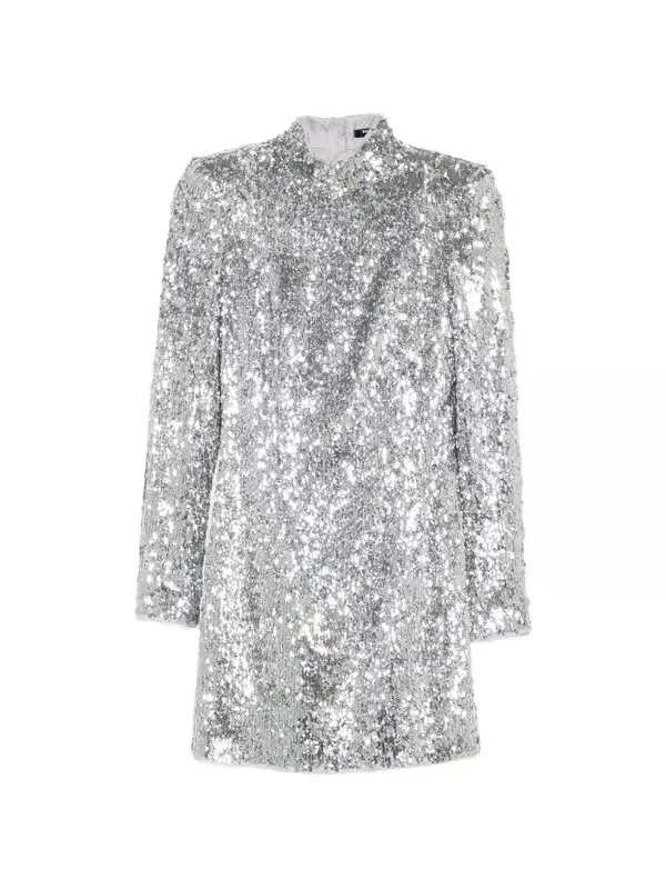 Balmain Sequin-embellished High-neck Mini Dress - Silver