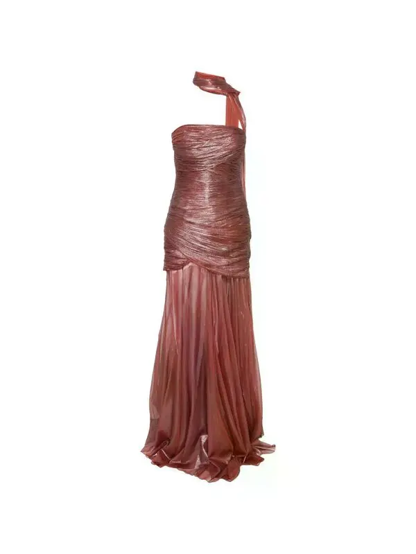 MARIA LUCIA HOHAN Marimar Ruched Metallic-finish Maxi Dress - Brown