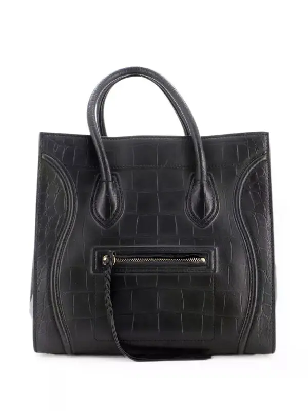 Celine Phantom Bag Crocodile Embossed Leather Medium Tote Bag - Black