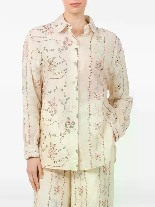 Agua Bendita Cecilia Navegante Embroidered Linen Shirt