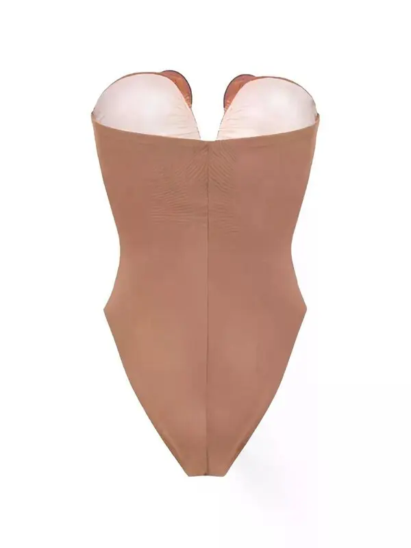 LA REVECHE Alya Floral-appliqué Swimsuit - Brown