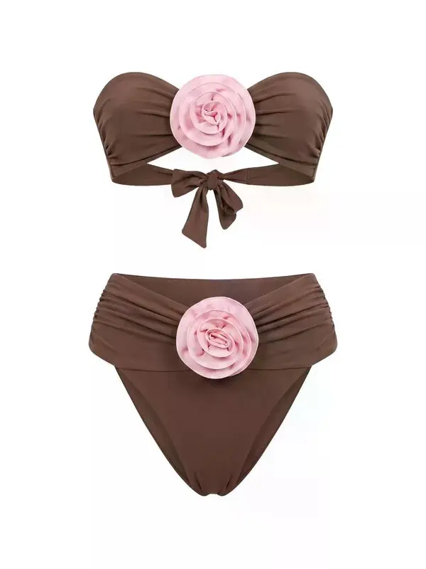 LA REVECHE Derya Floral-appliqué Bikini - Brown