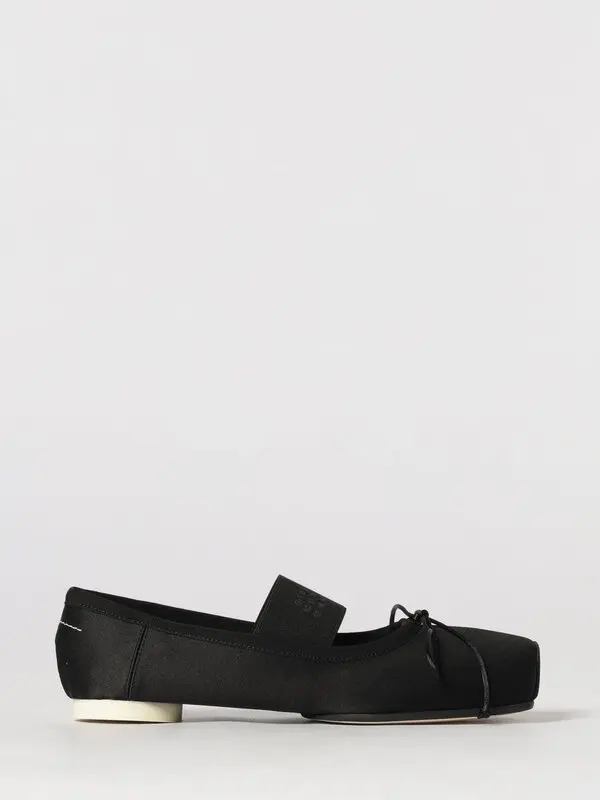 MAISON MARGIELA Satin Mary Jane Ballet Flats With Squared Toe - Black