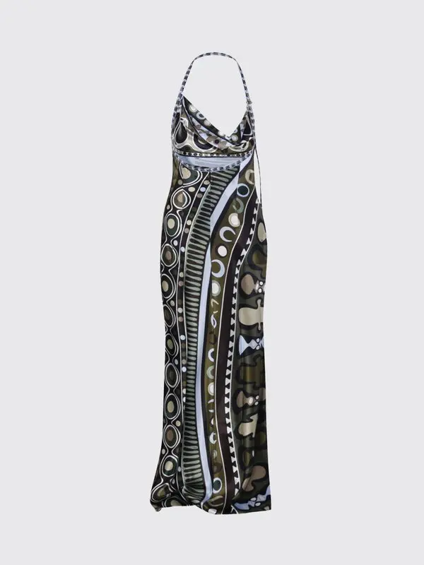 Emilio Pucci Ethnic Print Silk-blend Sheath Long Dress With Halter Neck