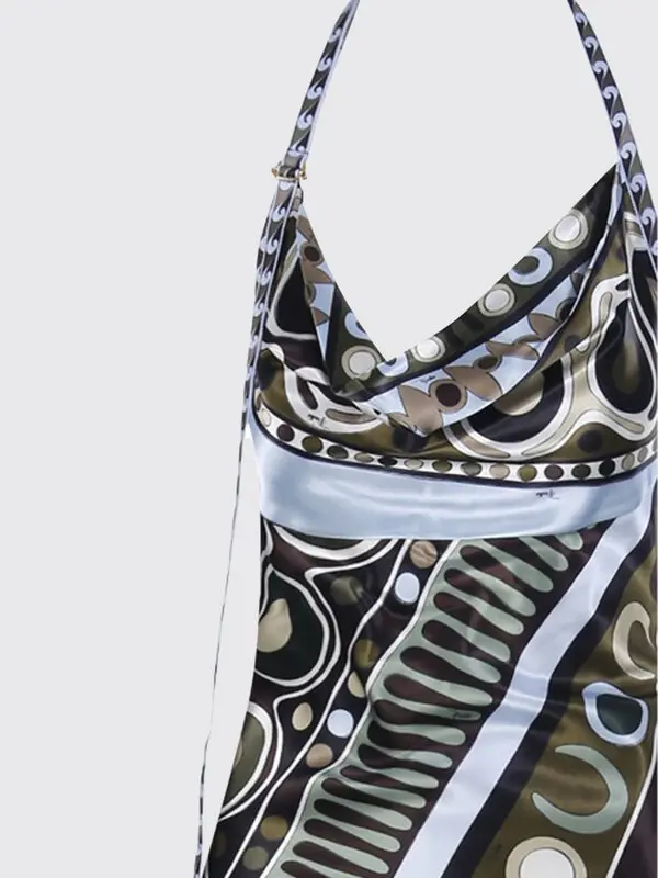 Emilio Pucci Ethnic Print Silk-blend Sheath Long Dress With Halter Neck
