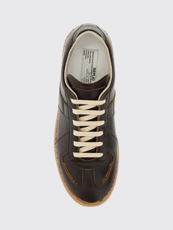 MAISON MARGIELA Replica Vintage-effect Leather And Fabric Lace-up Sneakers