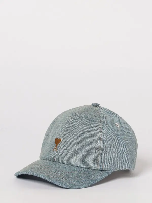 AMI Paris Cotton Denim Hat With Embroidered Logo - Gnawed Blue