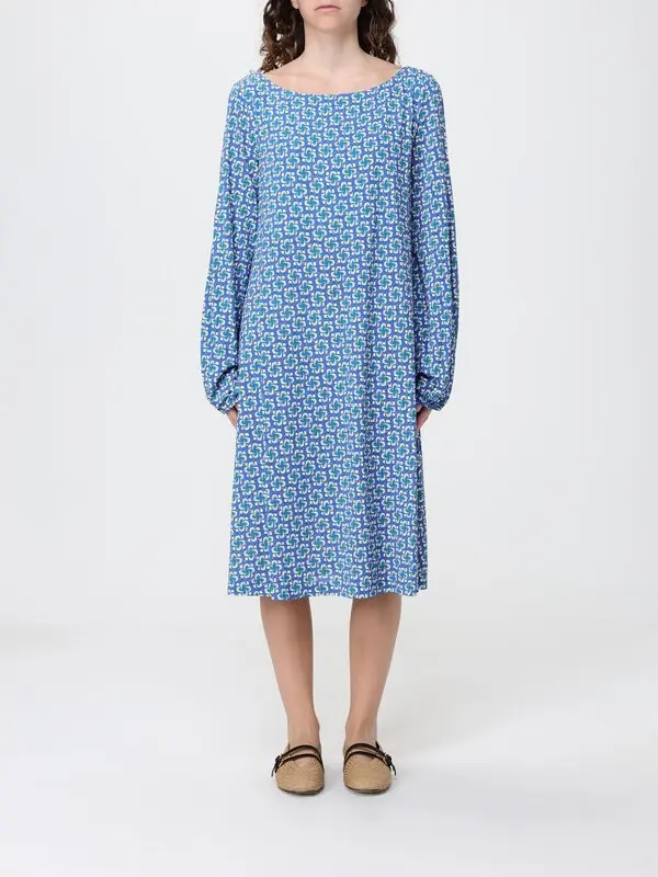Malìparmi Boat Neck Floral Print Long Sleeve Tunic In Viscose Jersey - Blue