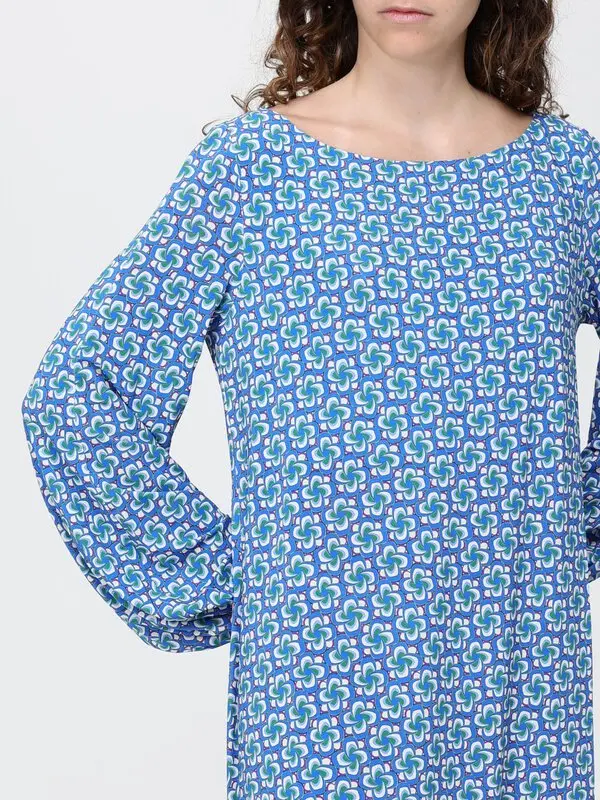 Malìparmi Boat Neck Floral Print Long Sleeve Tunic In Viscose Jersey - Blue