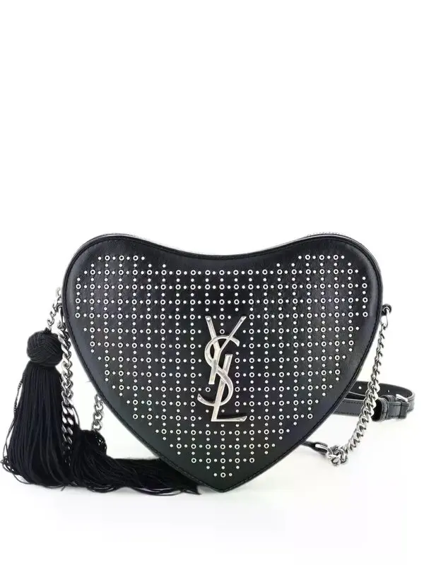 Saint Laurent Love Heart Tassel Chain Bag Studded Leather Small Shoulder Bag - Black