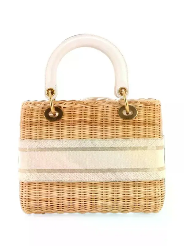 Dior Lady Bag Wicker And Oblique Canvas Medium Tote Bag - Neutrals
