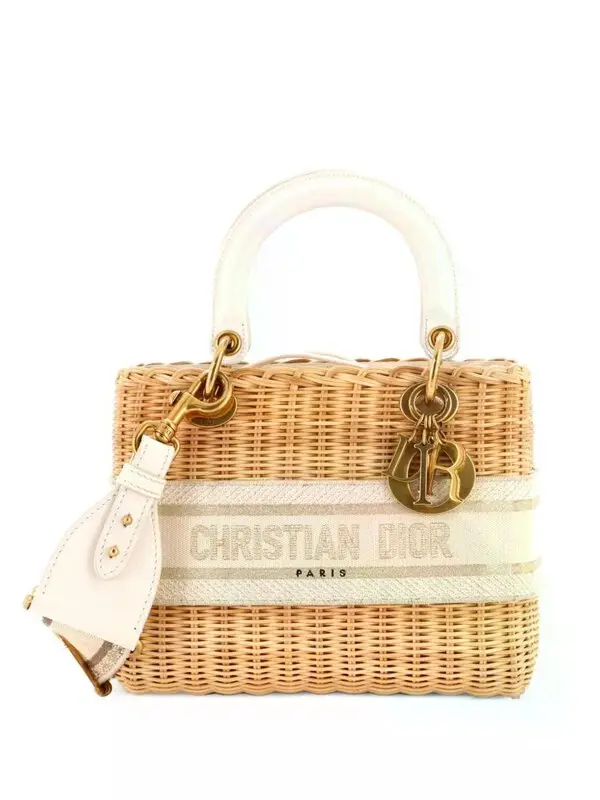 Dior Lady Bag Wicker And Oblique Canvas Medium Tote Bag - Neutrals