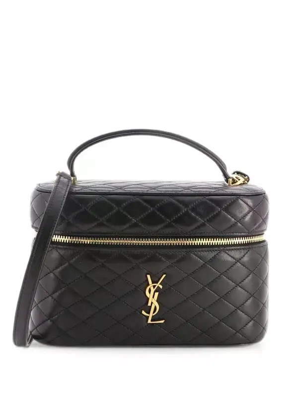 Saint Laurent Gaby Zip Around Vanity Bag Quilted Leather Mini Satchel - Black