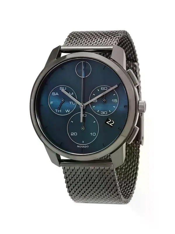 Movado Chronograph Watch With Mesh-effect Bracelet - Blue
