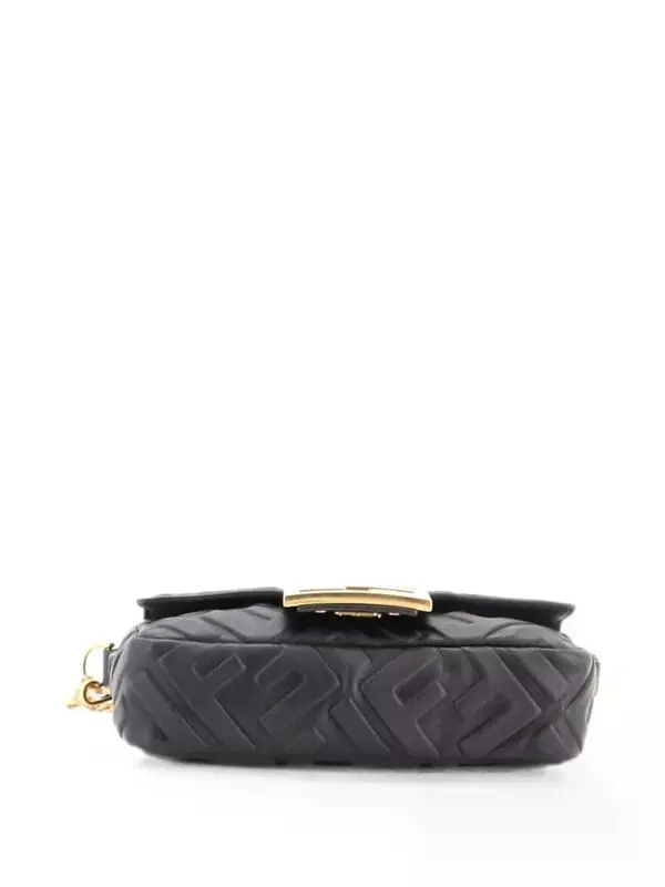 Fendi Baguette Nm Bag Zucca Embossed Leather Mini Crossbody Bag - Black