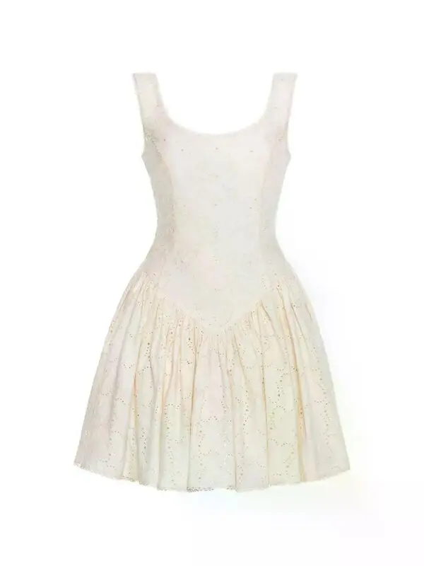 Agua Bendita Pluma Playa Eyelet Mini Dress - Neutrals