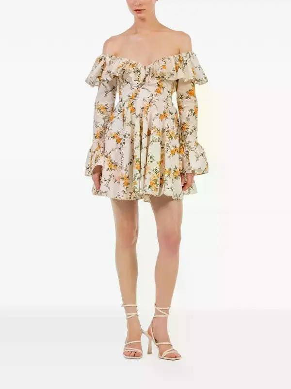 Agua Bendita Floral Print Off-the-shoulder Mini Dress