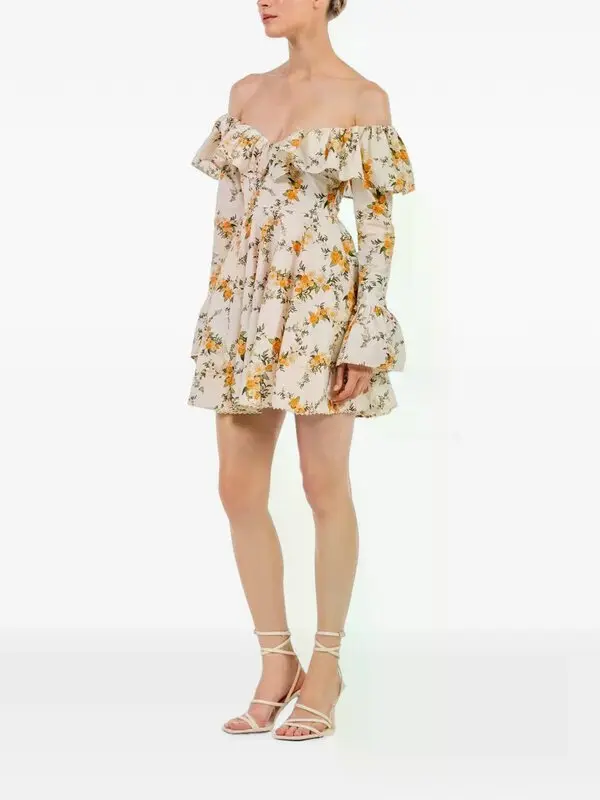 Agua Bendita Floral Print Off-the-shoulder Mini Dress