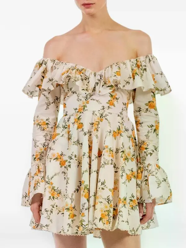 Agua Bendita Floral Print Off-the-shoulder Mini Dress