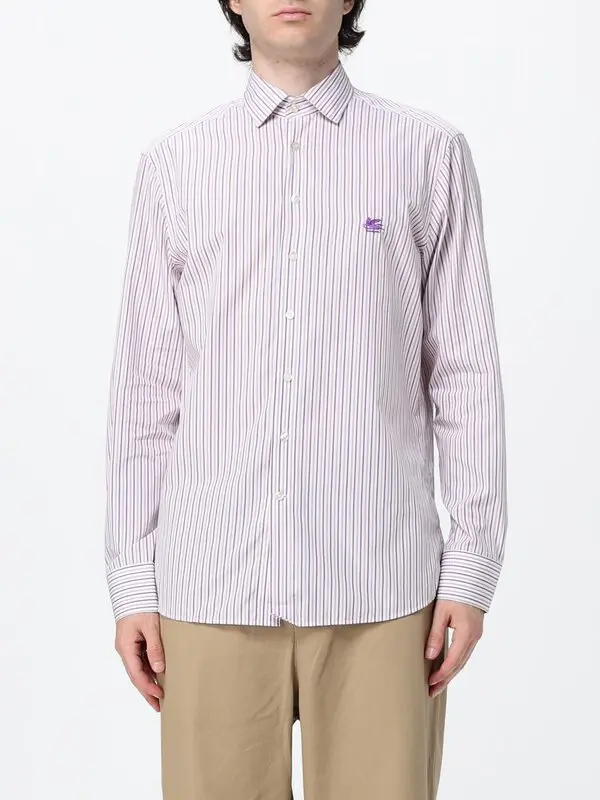 Etro Striped Cotton Poplin Shirt With Embroidered Cube Logo