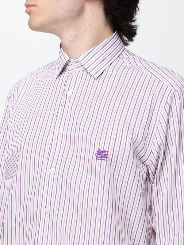 Etro Striped Cotton Poplin Shirt With Embroidered Cube Logo