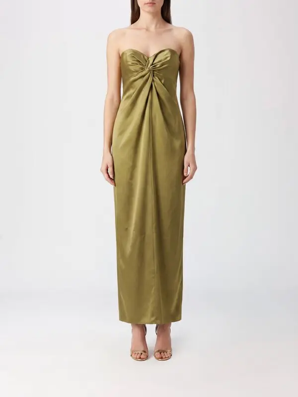 Retrofete Off-the-shoulder Satin Midi Evening Dress Retrorfete With Sweetheart Neckline - Green