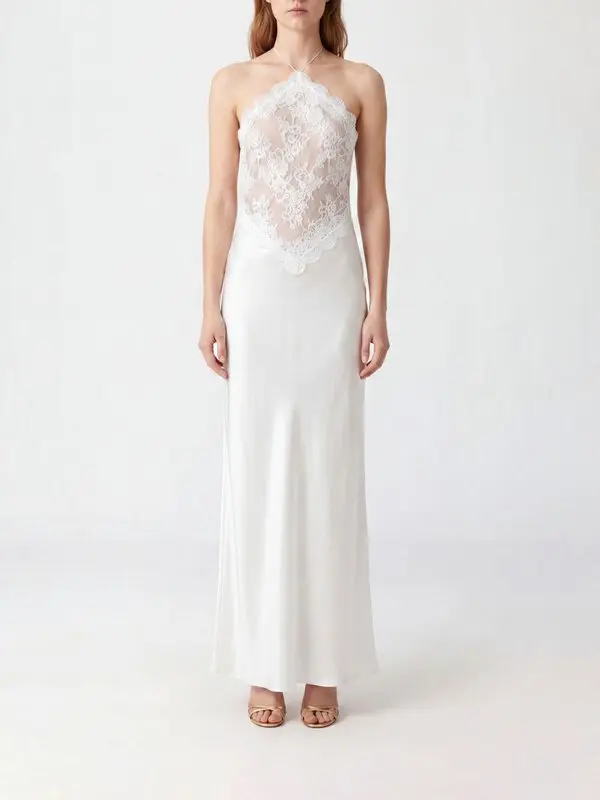 Retrofete Halterneck Satin Bridal Slip Gown Retrorfete With Lace Inserts - Ivory