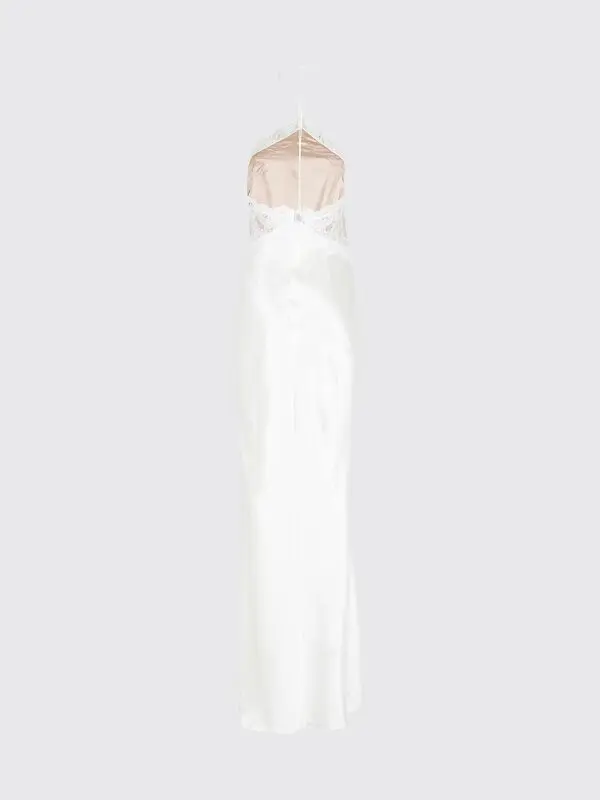Retrofete Halterneck Satin Bridal Slip Gown Retrorfete With Lace Inserts - Ivory