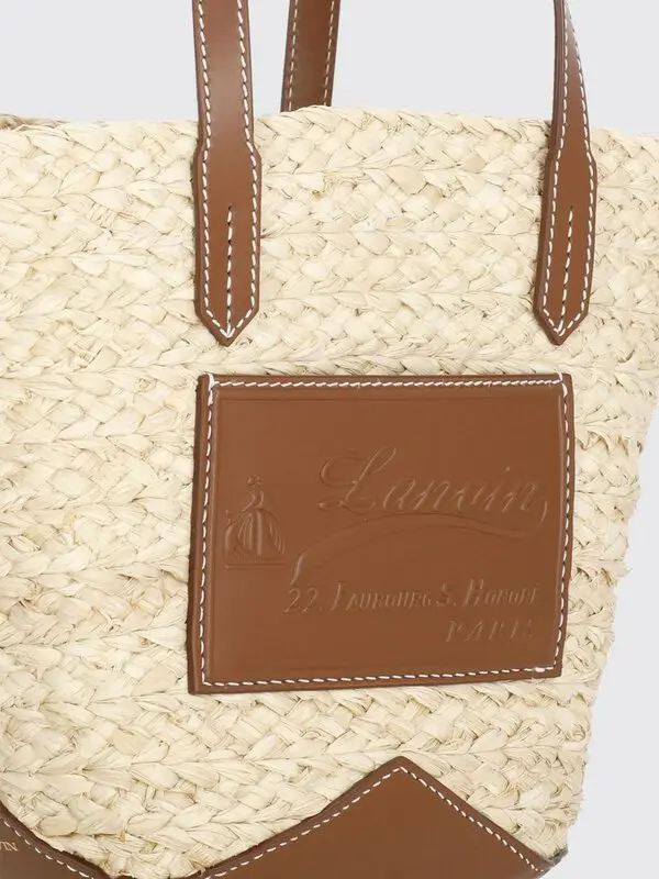 LANVIN Catch Woven Raffia Handbag With Leather Handles