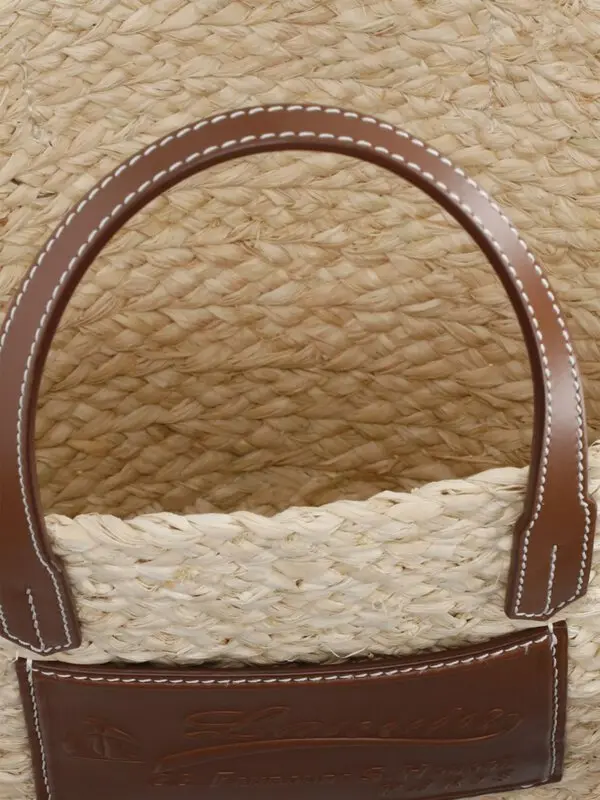 LANVIN Catch Woven Raffia Handbag With Leather Handles