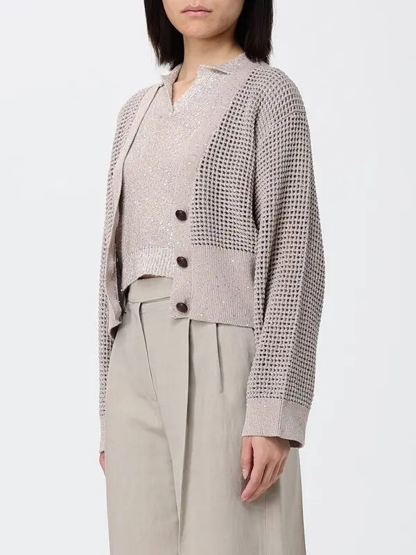 Brunello Cucinelli Perforated Cotton Cardigan With Sequins