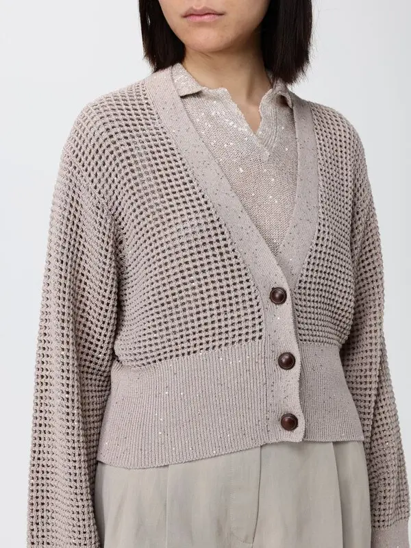 Brunello Cucinelli Perforated Cotton Cardigan With Sequins