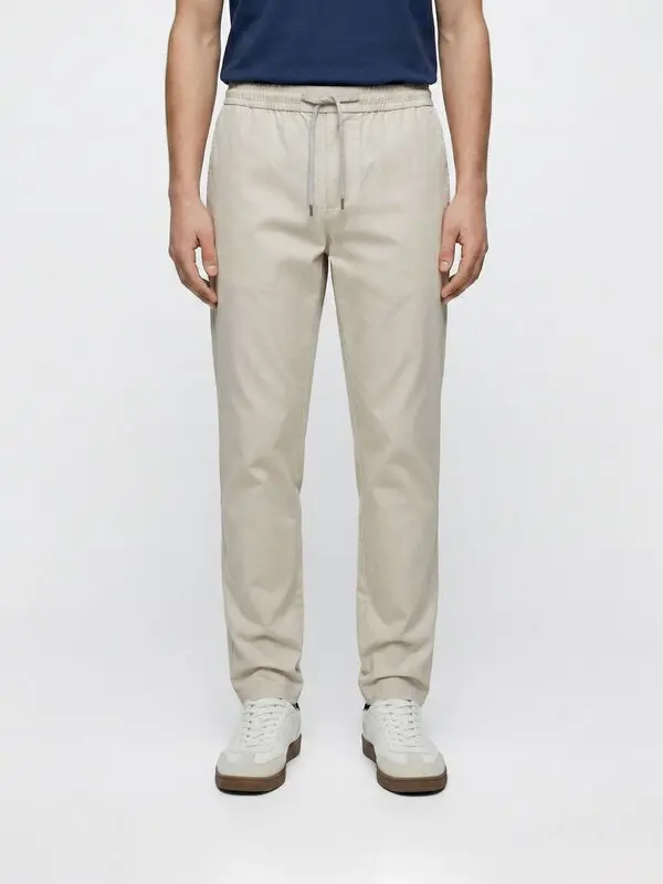 PT TORINO Slim Fit Cotton Blend Trousers With Drawstring - White