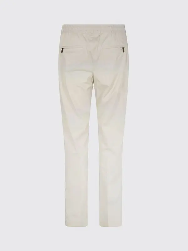 PT TORINO Slim Fit Cotton Blend Trousers With Drawstring - White