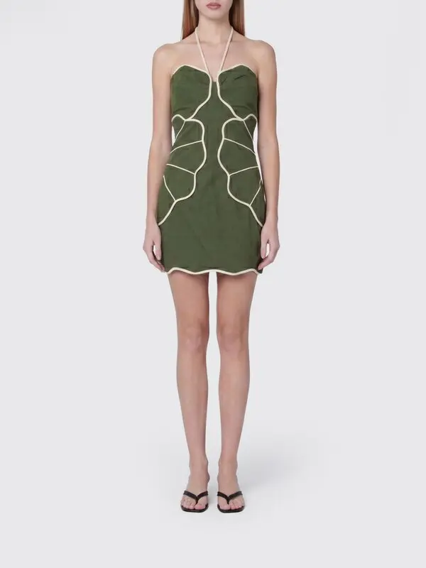 Farm Rio Wavy Trim Mini Dress In Lenzing™ Ecovero™ Euroflax - Green