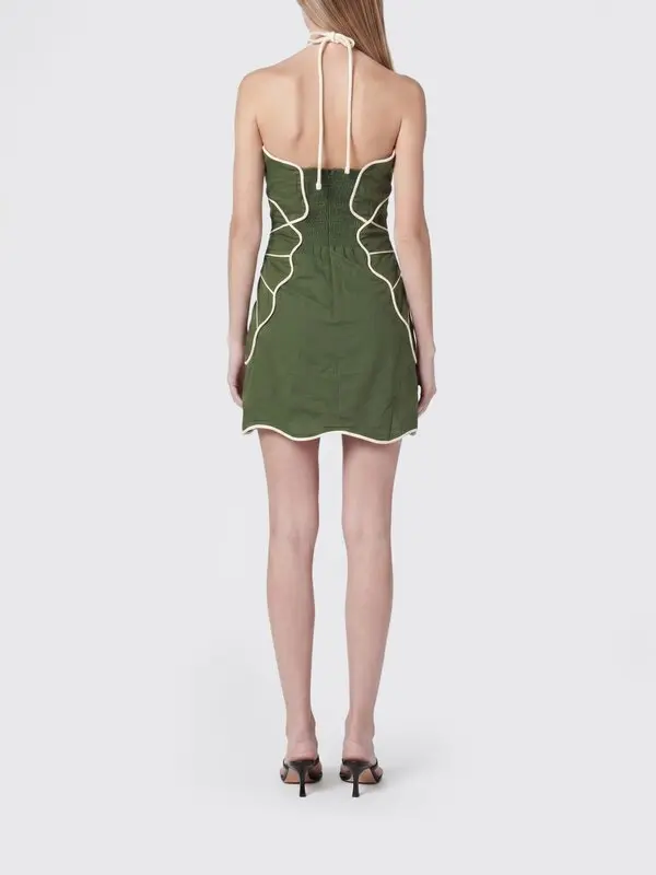 Farm Rio Wavy Trim Mini Dress In Lenzing™ Ecovero™ Euroflax - Green