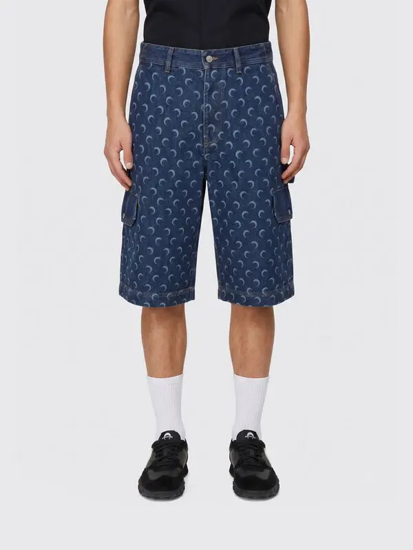 MARINE SERRE Monogram Print Denim Bermuda Shorts