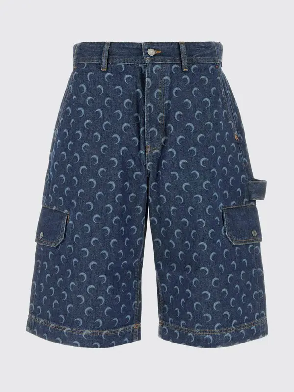 MARINE SERRE Monogram Print Denim Bermuda Shorts