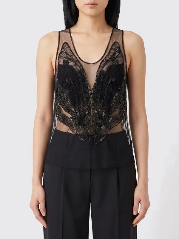 Elisabetta Franchi Embroidered Tulle Top - Black