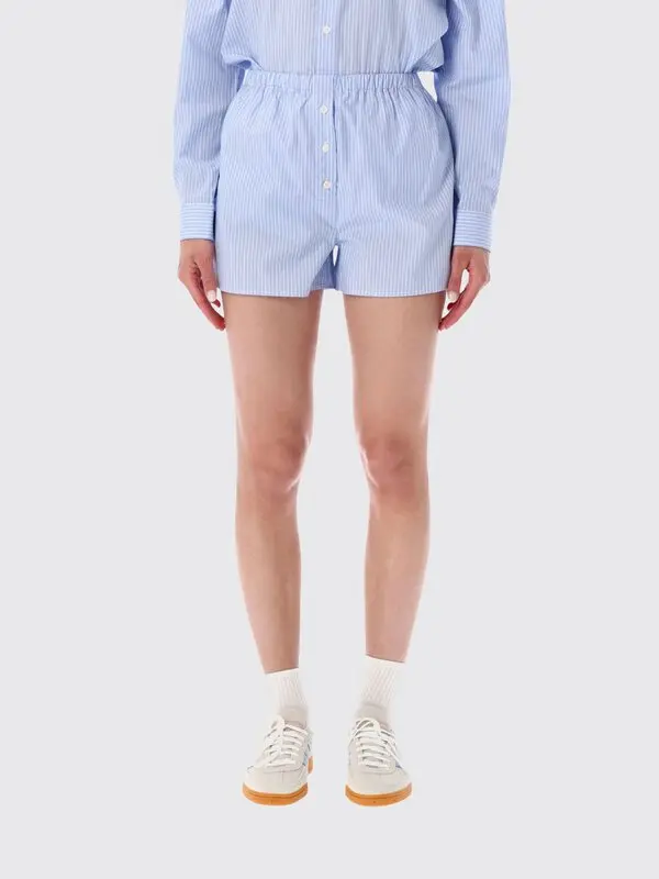 SPORTY & RICH Contrast Logo Cotton Jogging Shorts - Blue